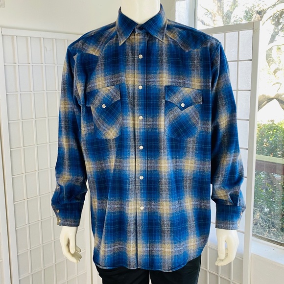 Pendleton | Shirts | Vintage Pendleton Western Mens Blue Shadow Plaid ...